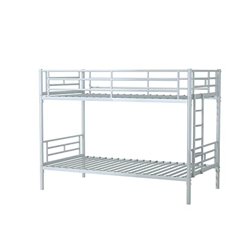 LifeSky Twin-Over-Twin Metal Bunk Bed - Heavy Duty Bunk Bed Frame - Bunk Beds with Ladder and Guardrail for Bedroom Girls Silver