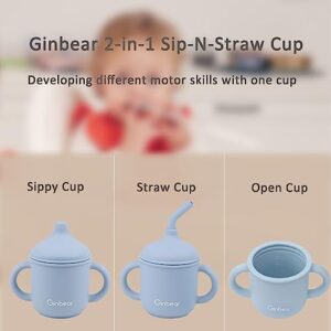 Ginbear 2-in-1 Sip-N-Straw Cup for Baby, Spill Proof Toddler Transition Sippy Cup with Straw, Silicone Baby Cup with Handles, Tiny Training Cups 6 Months+ (Hazy Green)