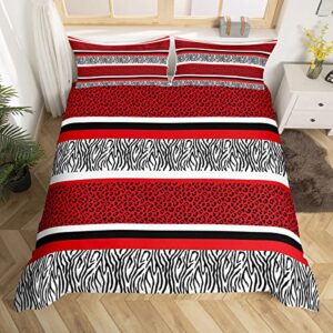 erosebridal red leopard bedding set twin black white zebra cheetah print comforter cover for boys girls adults wildlife animal duvet cover leopard cheetah bedspread cover wild theme room decor 2 pcs