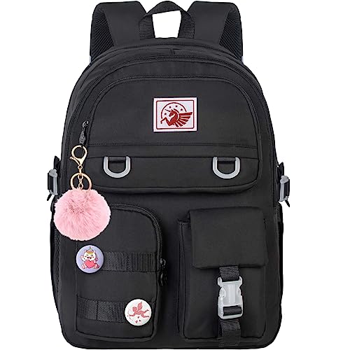 Laptop Backpack for Girls, Women College School Bookbag, 15.6" Cute Aesthetic Computer Water Resistant Anti Theft School Bags for Teens Girls Students - Black