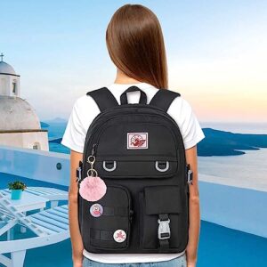 Laptop Backpack for Girls, Women College School Bookbag, 15.6" Cute Aesthetic Computer Water Resistant Anti Theft School Bags for Teens Girls Students - Black