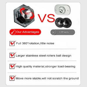 Mini Caster Wheels for Small Appliances, 360°Rotation Self Adhesive Caster Wheels, Stainless Steel Rollers Universal Wheel for Trash Can, Storage Bins Bottom (8 PCS, Black) APBATS