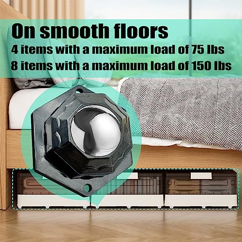 Mini Caster Wheels for Small Appliances, 360°Rotation Self Adhesive Caster Wheels, Stainless Steel Rollers Universal Wheel for Trash Can, Storage Bins Bottom (8 PCS, Black) APBATS