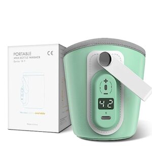 portable bottle warmer for travel - 40-50℃ wide bottle - mini baby bottle heater for breastmilk powder milk water, fast night feeding milk warmer for newborn, green, 6 gears for 40/42/44/46/48/50℃