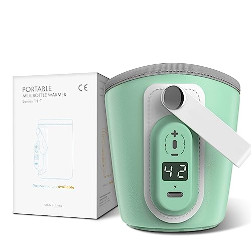 Portable Bottle Warmer for Travel - 40-50℃ Wide Bottle - Mini Baby Bottle Heater for Breastmilk Powder Milk Water, Fast Night Feeding Milk Warmer for Newborn, Green, 6 Gears for 40/42/44/46/48/50℃