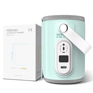 portable bottle warmer for travel - 40-50℃ adjustable - mini baby bottle heater for breastmilk powder milk water, fast night feeding milk warmer for newborn, green, 6 gears for 40/42/44/46/48/50℃