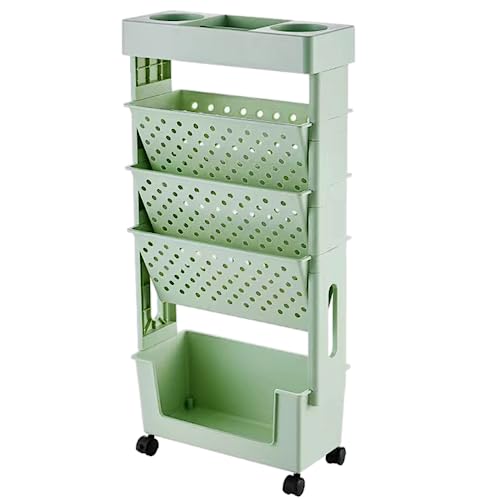 APBATS 5 Tier Removable Movable Bookshelf, Mobile Unique Bookcase, Utility Organizer Green Bookshelves with Wheels for Kids Children Students Study in Bedroom Living Room Home School