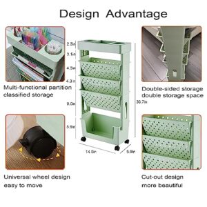 APBATS 5 Tier Removable Movable Bookshelf, Mobile Unique Bookcase, Utility Organizer Green Bookshelves with Wheels for Kids Children Students Study in Bedroom Living Room Home School