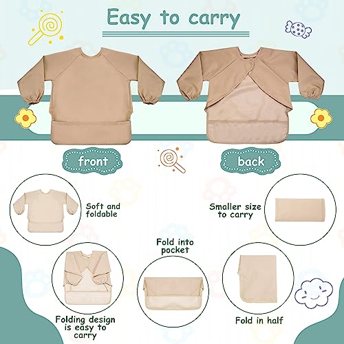 Jeyiour 6 Pack Long Sleeve Baby Bibs Mess Proof Bib Washable Feeding Bib Weaning Smock for Baby Infant Toddler (Simple Style)