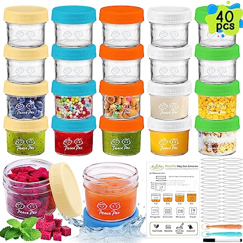 PeacePeo Glass Baby Food Storage Containers 4OZ, 40Pcs Glass Baby Food Jars Leak-Proof Baby Food Containers with Lids Reusable Baby Food Storage Jars Dishwasher Safe for Infant & Baby Food