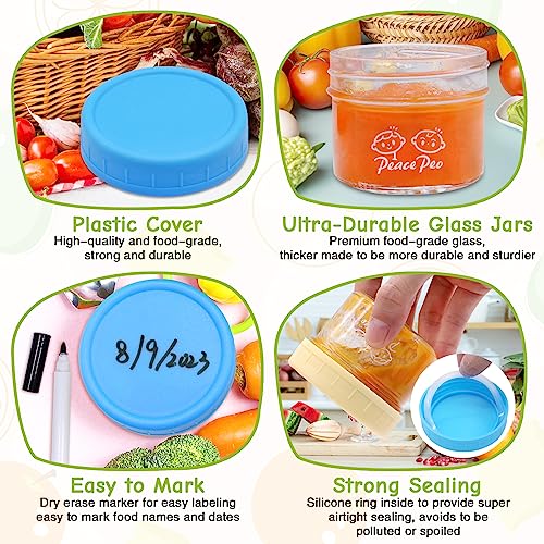 PeacePeo Glass Baby Food Storage Containers 4OZ, 40Pcs Glass Baby Food Jars Leak-Proof Baby Food Containers with Lids Reusable Baby Food Storage Jars Dishwasher Safe for Infant & Baby Food