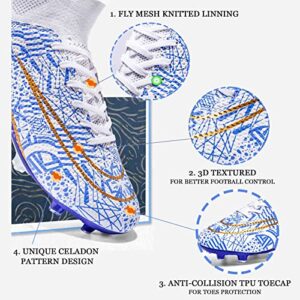 Men's Soccer Cleats High Top AG Spikes Indoor Outdoor Baseball Ankle-Cuff Boots Athletic Professional Firm Ground Turf Non-Slipping Football Sneaker