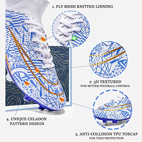 Men's Soccer Cleats High Top AG Spikes Indoor Outdoor Baseball Ankle-Cuff Boots Athletic Professional Firm Ground Turf Non-Slipping Football Sneaker