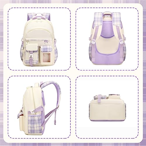 PIG PIG GIRL Girls Backpack, Lightweight Kids Backpack Functional Pockets Kawaii School Backpack Watrer Resistant Boogbag for Primary Elementary School,Beige