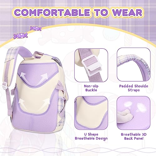 PIG PIG GIRL Girls Backpack, Lightweight Kids Backpack Functional Pockets Kawaii School Backpack Watrer Resistant Boogbag for Primary Elementary School,Beige