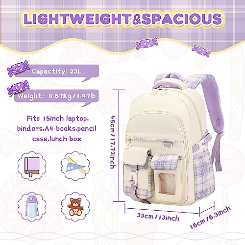 PIG PIG GIRL Girls Backpack, Lightweight Kids Backpack Functional Pockets Kawaii School Backpack Watrer Resistant Boogbag for Primary Elementary School,Beige