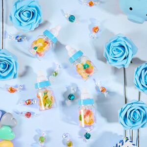 Jinei 48 Pcs Mini Baby Bottles Baby Shower Favor 3.5 Inch Clear Plastic Baby Bottle Candy Box with 10 Artificial Flower Newborn Baby Shower Gifts for Guests Baby Shower Favor Gift Decoration (Blue)