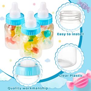 Jinei 48 Pcs Mini Baby Bottles Baby Shower Favor 3.5 Inch Clear Plastic Baby Bottle Candy Box with 10 Artificial Flower Newborn Baby Shower Gifts for Guests Baby Shower Favor Gift Decoration (Blue)