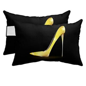 SEVENBABU Throw Pillows with Strap, Neck & Lumbar Support Pillow Oudoor Patio Pillows, Golden Glitter High Heels Pillow for Recliner, Beach Chair, Office Chair, Sofa, Armchair