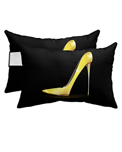 SEVENBABU Throw Pillows with Strap, Neck & Lumbar Support Pillow Oudoor Patio Pillows, Golden Glitter High Heels Pillow for Recliner, Beach Chair, Office Chair, Sofa, Armchair