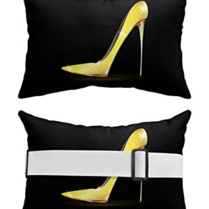 SEVENBABU Throw Pillows with Strap, Neck & Lumbar Support Pillow Oudoor Patio Pillows, Golden Glitter High Heels Pillow for Recliner, Beach Chair, Office Chair, Sofa, Armchair