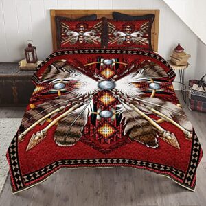 feather native american quilt bedding set duvet cover for boys girls women men room decor twin size red pattern quilt set spirit bedding for toddler girls native american lovers