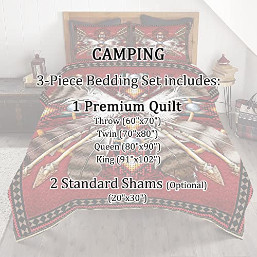 Feather Native American Quilt Bedding Set Duvet Cover for Boys Girls Women Men Room Decor Twin Size Red Pattern Quilt Set Spirit Bedding for Toddler Girls Native American Lovers