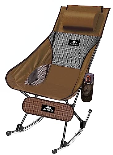 AnYoker Camping Chair, High-Back Compact Backpacking Chair, Portable Folding Chair, Beach Chair with Side Pocket and headrest, Lightweight Hiking Chair 0066YY (Coffee)