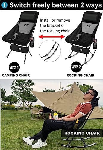 AnYoker Camping Chair, High-Back Compact Backpacking Chair, Portable Folding Chair, Beach Chair with Side Pocket and headrest, Lightweight Hiking Chair 0066YY (Coffee)