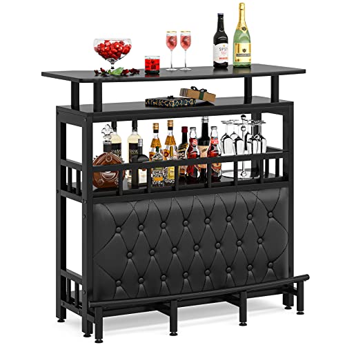 LITTLE TREE Home Bar Table Unit with 3 Tier Storage Shelves, Black