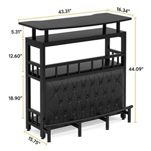 LITTLE TREE Home Bar Table Unit with 3 Tier Storage Shelves, Black