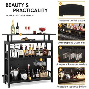 LITTLE TREE Home Bar Table Unit with 3 Tier Storage Shelves, Black