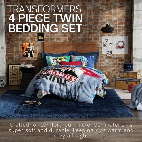 Franco Transformers Battle in Brooklyn Optimus Prime Kids Super Soft Comforter and Sheet Set with Sham, 4 Piece Twin Size, (Official Licensed Product)