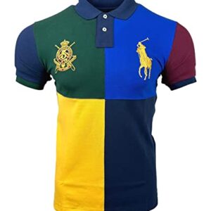 POLO RALPH LAUREN Men's Big Pony Custom Slim Fit Mesh Crest Polo Shirt (Green Quad Multi,2XL)