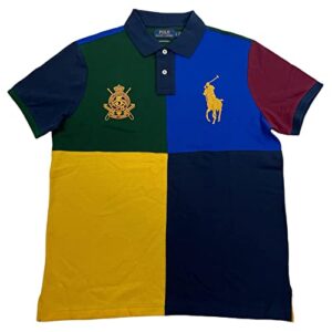 POLO RALPH LAUREN Men's Big Pony Custom Slim Fit Mesh Crest Polo Shirt (Green Quad Multi,2XL)