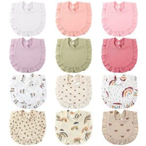 geyoga 12 pcs baby muslin bibs unisex drool teething bibs, adjustable drool bibs feeding cloth bibs baby bibs for girls boys newborn baby toddlers infants