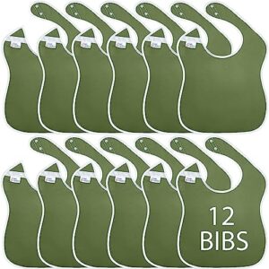 toppy toddler large waterproof toddler bibs with snap buttons - olive green - 12 bibs