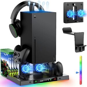 upgraded rgb cooling fan charging station for xbox series x console & controller, wireless dual charger dock & cooler system stand with 15 colorful light modes for xbox series x & accessories storage