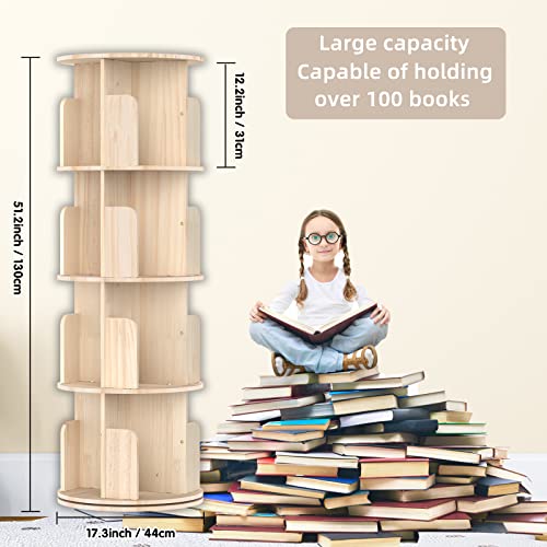 Cuguords Rotating Bookshelf Tower, 360 Display Spinning Bookshelf, 4 Tier Revolving Bookcase for Kids&Adults, Rotating Bookcase for Bedroom, Living Room, Study Room, Corner Bookshelf for Small Space