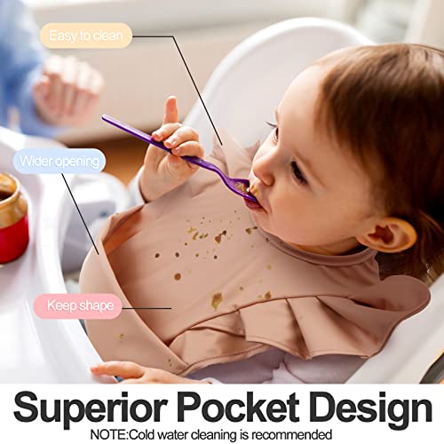 Ramede 3 Pcs Waterproof Baby Bib Washable Toddler Bibs Soft Feeding Bibs with Food Catcher for Baby Boy or Girl Eating Travel Home Supplies, Lovely