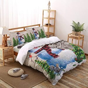 tocahome duvet cover full size, 4 pieces comforter cover set, christmas tree and snowman vintage brown background soft bedding sets - 1 full duvet cover, 1 bed sheet and 2 pillowcases