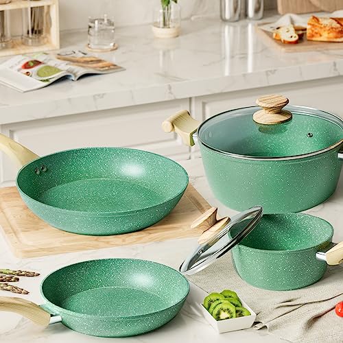 Innerwell Pots And Pans Set Nonstick, 8 Piece Kitchen Cookware Sets Nonstick Kitchenware Pans For Cooking, Pot And Pan Set Non Stick Pots And Pan Set 100% PFOA-Free, Toxin-Free, Induction Compatible