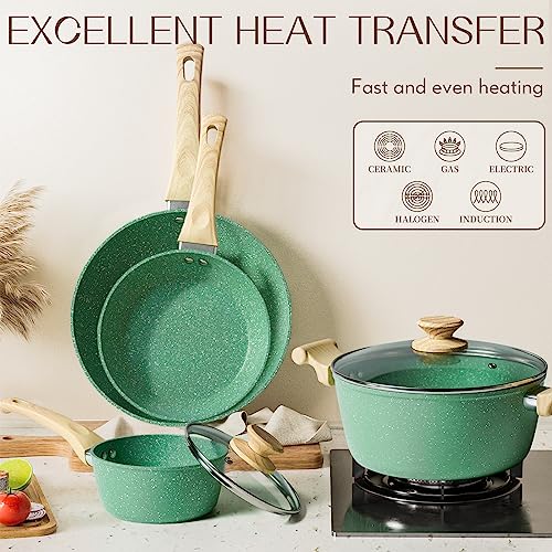 Innerwell Pots And Pans Set Nonstick, 8 Piece Kitchen Cookware Sets Nonstick Kitchenware Pans For Cooking, Pot And Pan Set Non Stick Pots And Pan Set 100% PFOA-Free, Toxin-Free, Induction Compatible