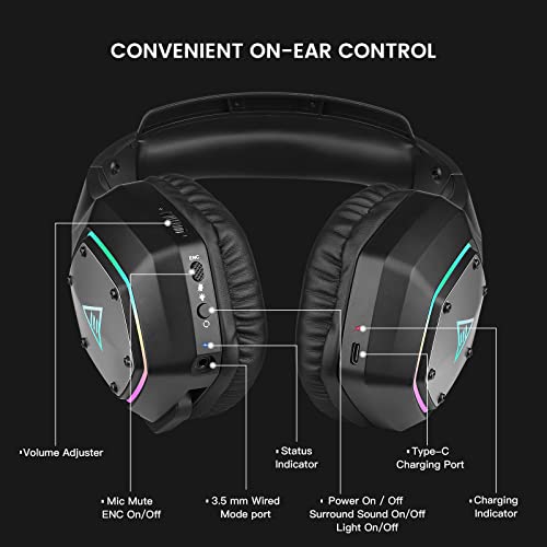 EKSA Wireless Headset for PC PS4 PS5 Computer - 7.1 Surround Sound, AI Intelligent Noise Cancelling Microphone(ENC), Low Latency 2.4G USB Dongle, 36 Hour Battery, Game/Music Mode, RGB Light