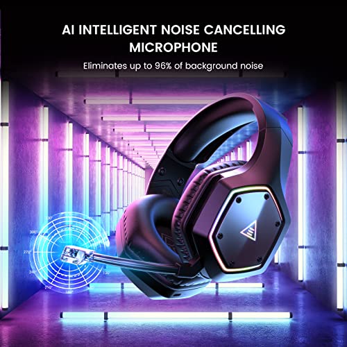 EKSA Wireless Headset for PC PS4 PS5 Computer - 7.1 Surround Sound, AI Intelligent Noise Cancelling Microphone(ENC), Low Latency 2.4G USB Dongle, 36 Hour Battery, Game/Music Mode, RGB Light