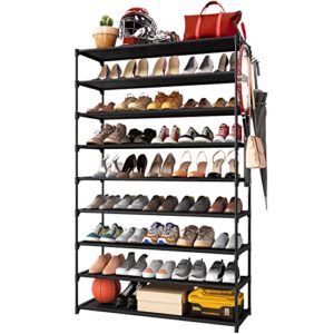 kitsure 9-tier tall shoe rack for closet - shoe organizer with hook rack, large-capacity of 36-45 pairs, metal space-saving shoe shelf for entryway, closet, garage, bedroom, cloakroom