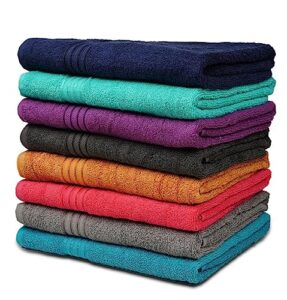 zuperia classic bath towels - 8 pack - 27" x 54" - ultra soft 100% cotton large bathroom towels, highly absorbent towel for bathroom, ideal for pool, home, gym, spa, hotel (assorted)