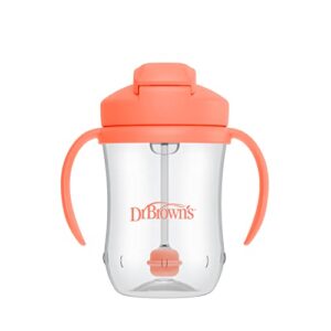 Dr. Brown's Milestones, Baby's First Straw Cup Sippy Cup with Straw, 6m+, 9oz/270ml, 2 Pack, Coral & Olive Green, BPA Free