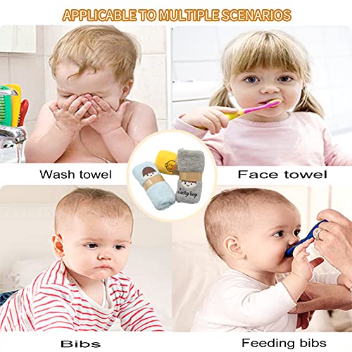 HISHELL 3 Pieces Baby Bibs with Snaps Large Towel Bibs Water Absorbent Bibs Adjustable Toddler Soft Bib for Baby Boy Bibs Over 6 Months for Drooling Feeding Eating (Blue Grey Yellow)