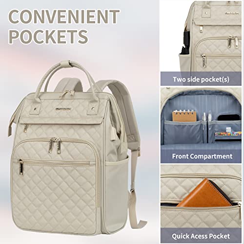 EMPSIGN Laptop Backpack for Women 17 Inch Travel Backpack, Large Capacity 40L Compuer Backpack Purse, Waterproof Stylish Business College Backpack with USB Port, Quilted Beige